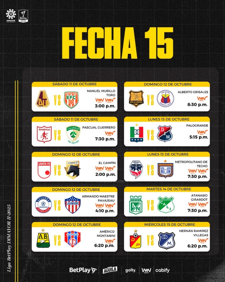 Así se jugará la fecha 15 de la Liga BetPlay DIMAYOR ll-2025 - Dimayor